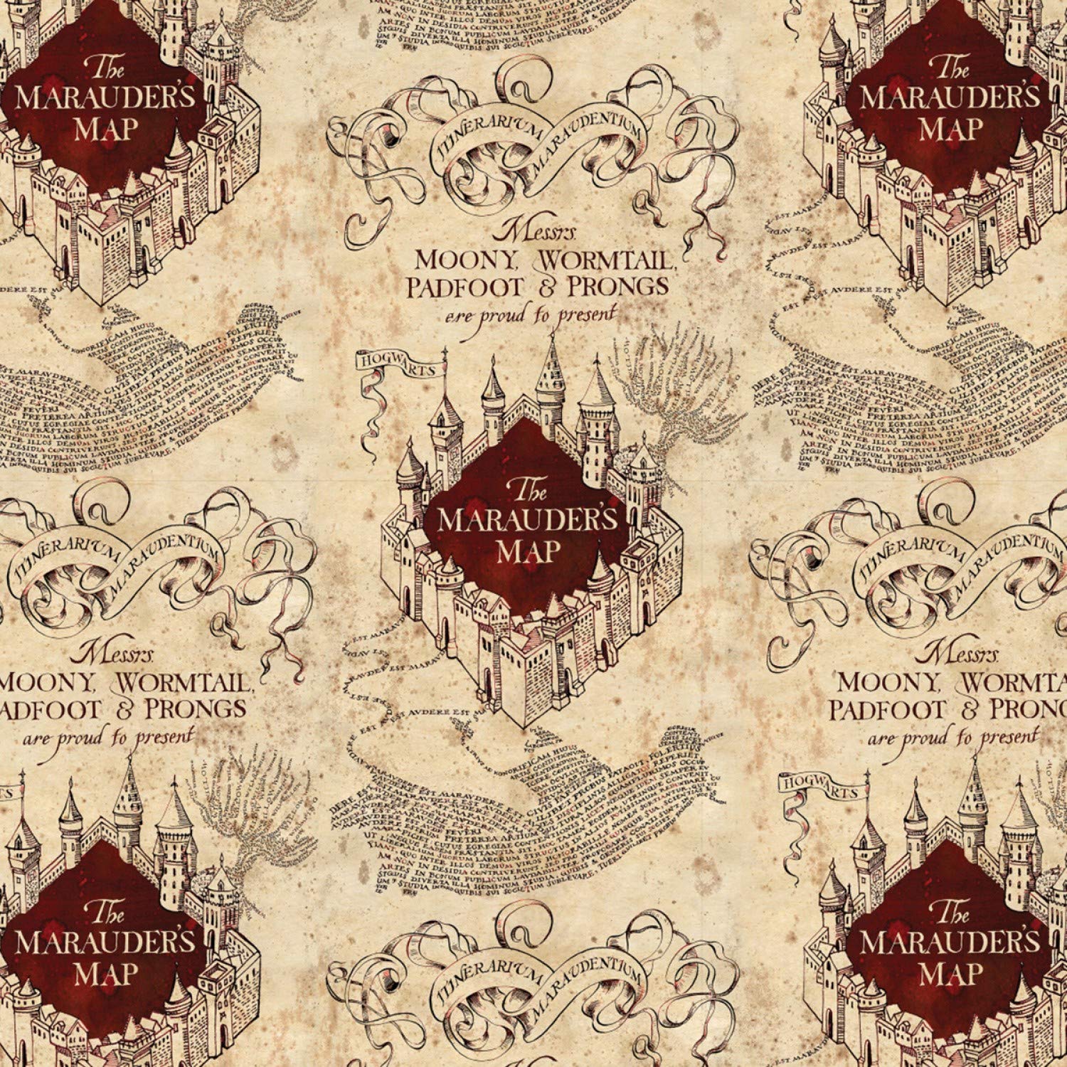 Harry Potter Wizarding World Marauders Map Tan Premium Quality 100% Cotton Fabric by 1/2 of a Yard.