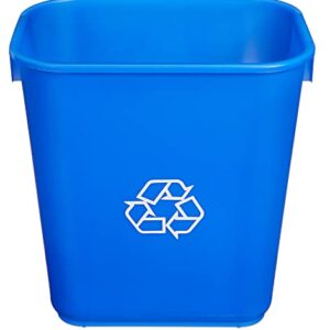 AmazonCommercial Rectangular Commercial Office Wastebasket, w/Recycle Logo, 3 gallon (Pack of 2), Blue