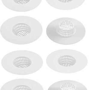 Bathroom Plastic Drain Hair Stopper Strainers Sink Drainer Filter Net White Sink Strainers Rubber Shower Traps Floor Shower Drain Covers Basin Filters Silicone Filters For Kitchen 1 Pack of 8 (White)