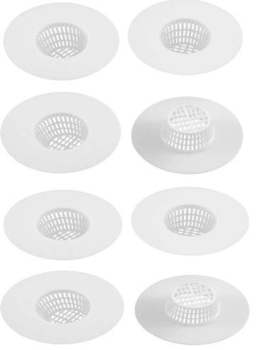 Bathroom Plastic Drain Hair Stopper Strainers Sink Drainer Filter Net White Sink Strainers Rubber Shower Traps Floor Shower Drain Covers Basin Filters Silicone Filters For Kitchen 1 Pack of 8 (White)