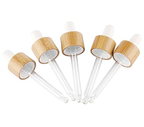 Furnido 5 Pack Glass Eye Droppers for Essential Oils,Glass Dropper Pipette Top with Natural Bamboo Circle for 15ml/0.5Oz Essential Oil Bottles