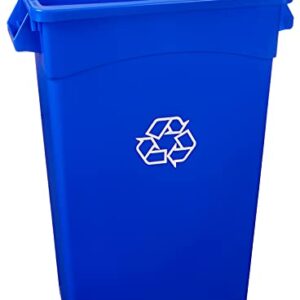 AmazonCommercial Rectangular Commercial Slim Trash Can, w/Recycle Logo, 23 gallon (Pack of 1), Blue