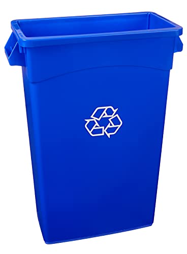 AmazonCommercial Rectangular Commercial Slim Trash Can, w/Recycle Logo, 23 gallon (Pack of 1), Blue