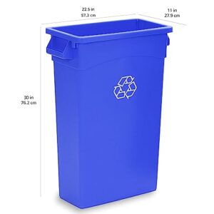 AmazonCommercial Rectangular Commercial Slim Trash Can, w/Recycle Logo, 23 gallon (Pack of 1), Blue