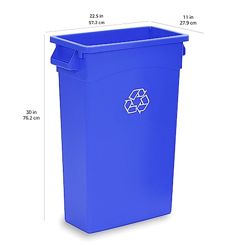 AmazonCommercial Rectangular Commercial Slim Trash Can, w/Recycle Logo, 23 gallon (Pack of 1), Blue