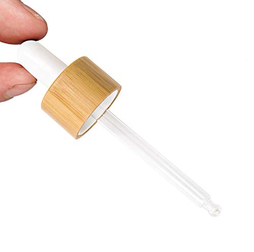 Furnido 5 Pack Glass Eye Droppers for Essential Oils,Glass Dropper Pipette Top with Natural Bamboo Circle for 10ml/0.33Oz Essential Oil Bottles