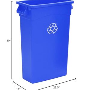 AmazonCommercial Rectangular Commercial Slim Trash Can, w/Recycle Logo, 23 gallon (Pack of 1), Blue