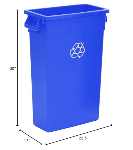 AmazonCommercial Rectangular Commercial Slim Trash Can, w/Recycle Logo, 23 gallon (Pack of 1), Blue