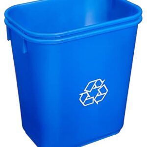 AmazonCommercial Rectangular Commercial Office Wastebasket, w/Recycle Logo, 3 gallon (Pack of 2), Blue