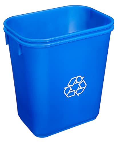 AmazonCommercial Rectangular Commercial Office Wastebasket, w/Recycle Logo, 3 gallon (Pack of 2), Blue