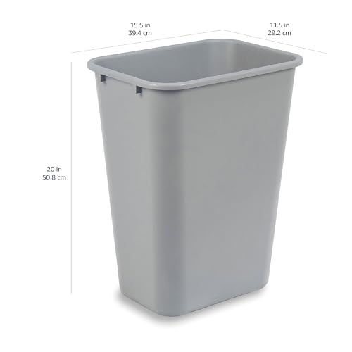 Amazon Basics - Rectangular Commercial Office Wastebasket, 10 gallons (Pack of 1), Grey (Previously AmazonCommercial brand)