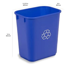 AmazonCommercial Rectangular Commercial Office Wastebasket, w/Recycle Logo, 3 gallon (Pack of 2), Blue