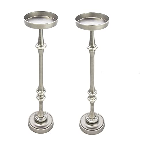 New Ridge Home Goods Dapper Glam 6in. Round Martini Side Table, Brushed Silver, Set of 2