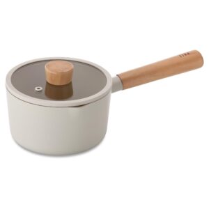 neoflam fika 1.5qt milk pan with 2 pour spouts, butter warmer, milk boiling, melting pot, induction, wood handle, made in korea (6" / 16cm)