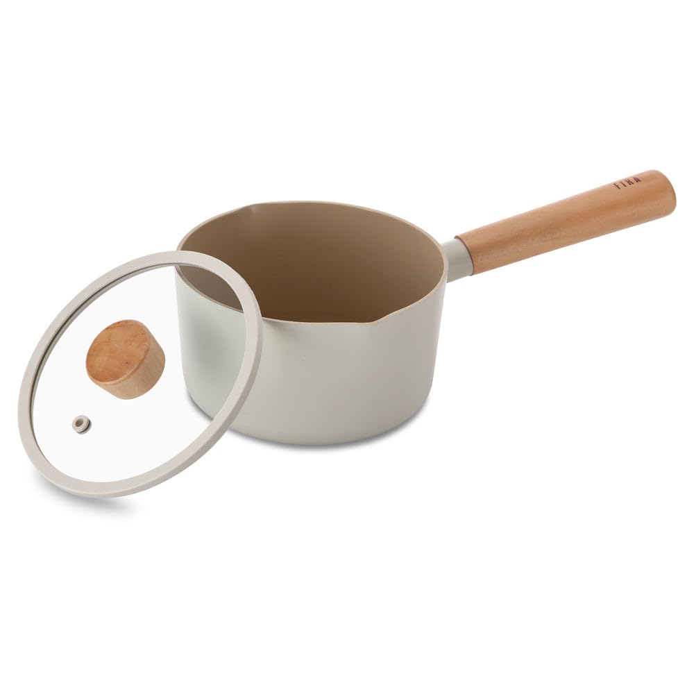 NEOFLAM FIKA 1.5QT Milk Pan with 2 Pour Spouts, Butter Warmer, Milk Boiling, Melting Pot, Induction, Wood Handle, Made in Korea (6" / 16cm)