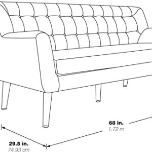 OSP Home Furnishings Mill Lane Mid-Century Modern Sofa with Button Tufted Design and Spring Cushion Support, Green Fabric