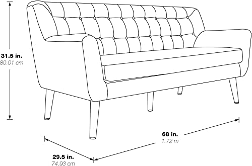 OSP Home Furnishings Mill Lane Mid-Century Modern Sofa with Button Tufted Design and Spring Cushion Support, Green Fabric