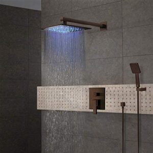 bath select rivera brass with stainless steel led shower set - bt6107dorb elegant design with auto color changing led light ceiling mount shower set oil rubbed bronze - 10 inch