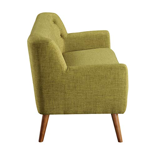 OSP Home Furnishings Mill Lane Mid-Century Modern Sofa with Button Tufted Design and Spring Cushion Support, Green Fabric