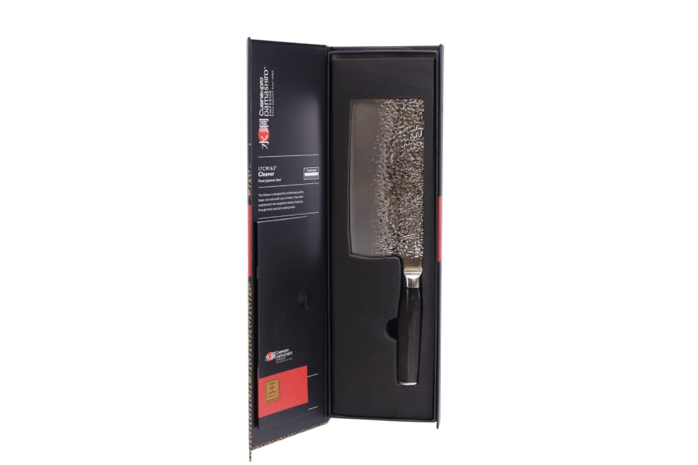 CUISINE::PRO® Damashiro Emperor 6.5 Inch Cleaver Knife - Japanese Cleaver for Precise Cutting - Ergonomic Handle - Hammered Tsuchime-Style Butcher Knife