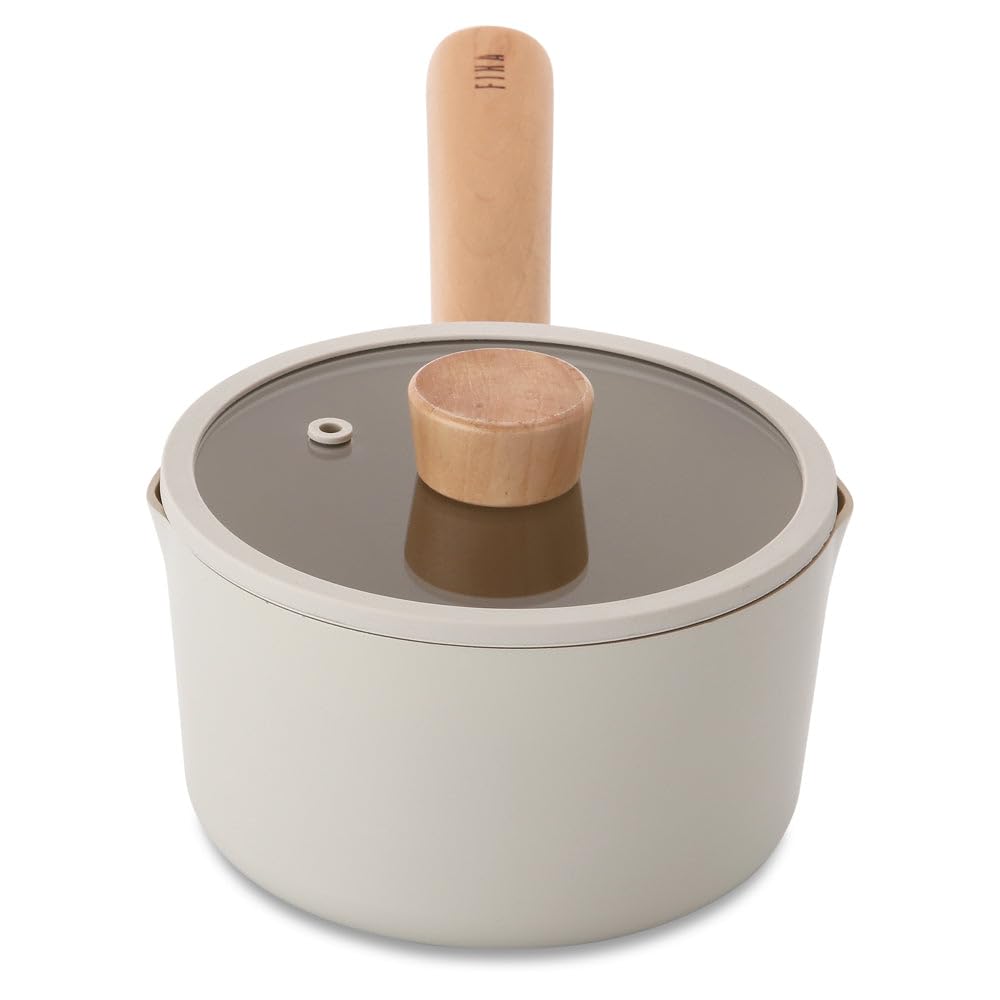 NEOFLAM FIKA 1.5QT Milk Pan with 2 Pour Spouts, Butter Warmer, Milk Boiling, Melting Pot, Induction, Wood Handle, Made in Korea (6" / 16cm)