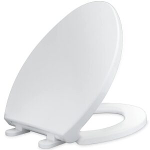 cyrret elongated toilet seat slow close, easy to install and clean, durable plastic, white, replacement toilet seats, fits standard elongated, obling or oval toilets