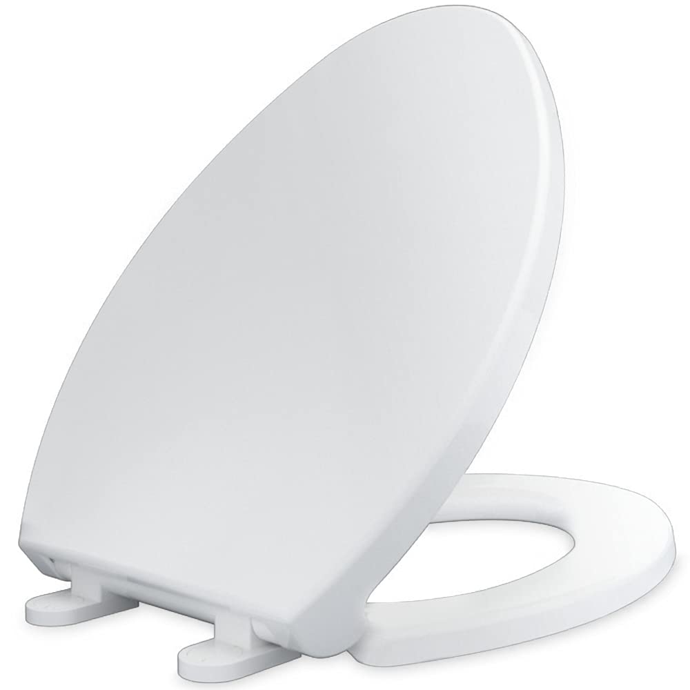 CYRRET Elongated Toilet Seat Slow Close, Easy to Install and Clean, Durable Plastic, White, Replacement Toilet Seats, Fits Standard Elongated, Obling or Oval Toilets