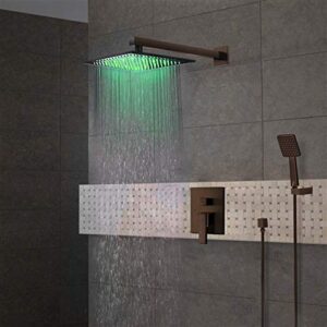 Bath Select Rivera Brass with Stainless Steel LED Shower Set - BT6107DORB Elegant Design With Auto Color Changing LED Light Ceiling Mount Shower Set Oil Rubbed Bronze - 10 Inch