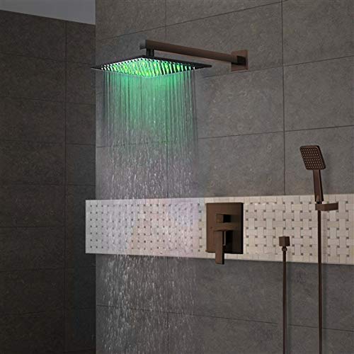 Bath Select Rivera Brass with Stainless Steel LED Shower Set - BT6107DORB Elegant Design With Auto Color Changing LED Light Ceiling Mount Shower Set Oil Rubbed Bronze - 10 Inch