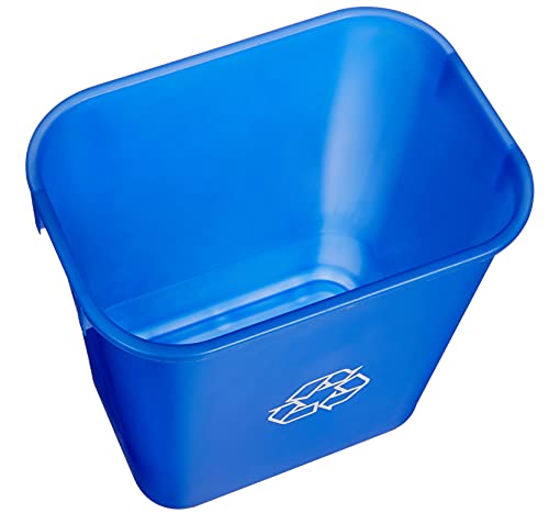 AmazonCommercial Rectangular Commercial Office Wastebasket, w/Recycle Logo, 3 gallon (Pack of 2), Blue