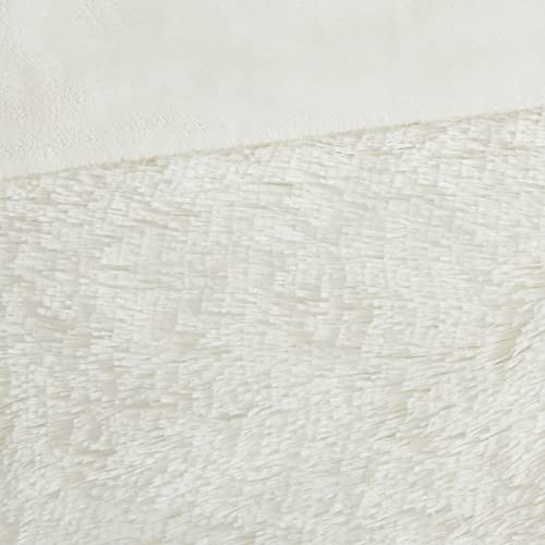 Intelligent Design Malea Shaggy Duvet with Quilted Box Design, Long Faux Fur Comforter Cover Cozy Bedding Set, Matching Shams, (Insert Not Included) Full/Queen, Ivory 3 Piece, 90x90