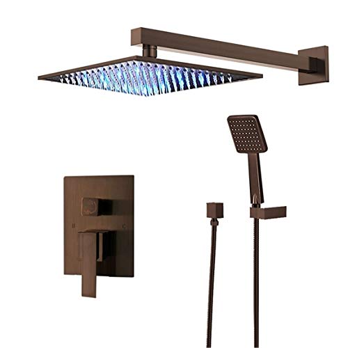 Bath Select Rivera Brass with Stainless Steel LED Shower Set - BT6107DORB Elegant Design With Auto Color Changing LED Light Ceiling Mount Shower Set Oil Rubbed Bronze - 10 Inch