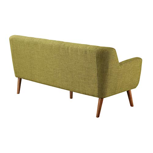 OSP Home Furnishings Mill Lane Mid-Century Modern Sofa with Button Tufted Design and Spring Cushion Support, Green Fabric