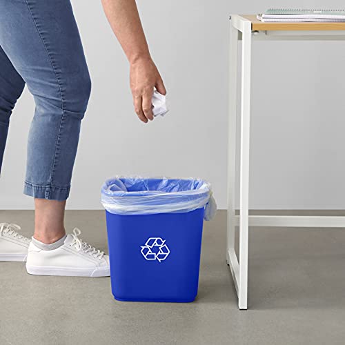 AmazonCommercial Rectangular Commercial Office Wastebasket, w/Recycle Logo, 3 gallon (Pack of 2), Blue