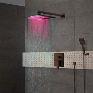 Bath Select Rivera Brass with Stainless Steel LED Shower Set - BT6107DORB Elegant Design With Auto Color Changing LED Light Ceiling Mount Shower Set Oil Rubbed Bronze - 10 Inch