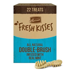 merrick fresh kisses natural dental chews, toothbrush shape treat infused with real mint, for large dogs - 22 ct. box