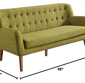 OSP Home Furnishings Mill Lane Mid-Century Modern Sofa with Button Tufted Design and Spring Cushion Support, Green Fabric