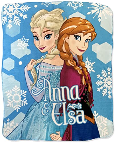 DIISNEY Disney Frozen Princess Anna, Elsa and Olaf Snowflakes and Castle Throw Blanket (Anna and Elsa)