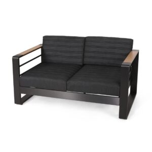 christopher knight home giovanna outdoor loveseat, dark gray + natural + black anodize