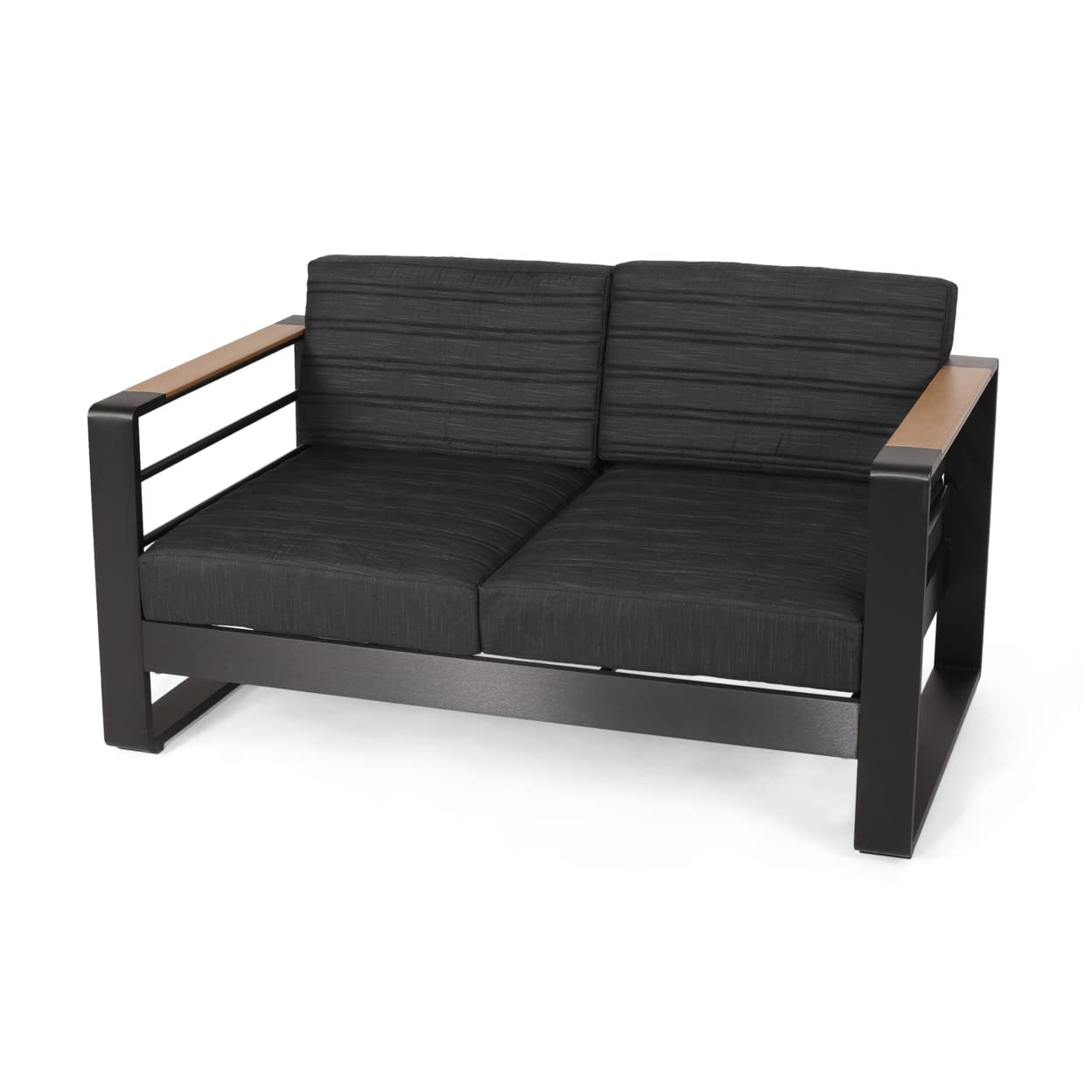 Christopher Knight Home Giovanna Outdoor LOVESEAT, Dark Gray + Natural + Black Anodize