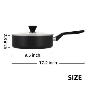 EPPMO Hard-Anodized Nonstick Saute Pan with Lid, Bakelite Handle, 3.2 Quart