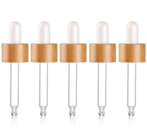 furnido 5 pack glass eye droppers for essential oils,glass dropper pipette top with natural bamboo circle for 10ml/0.33oz essential oil bottles