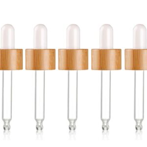 Furnido 5 Pack Glass Eye Droppers for Essential Oils,Glass Dropper Pipette Top with Natural Bamboo Circle for 10ml/0.33Oz Essential Oil Bottles