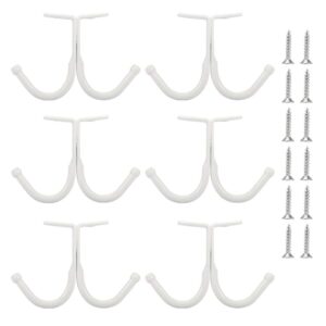 picowe set of 6 double prong ceiling hook under shelf coat hooks bathroom towel bedroom robe hook for hanging baseball cap, coat, clothes and jewelry (white)