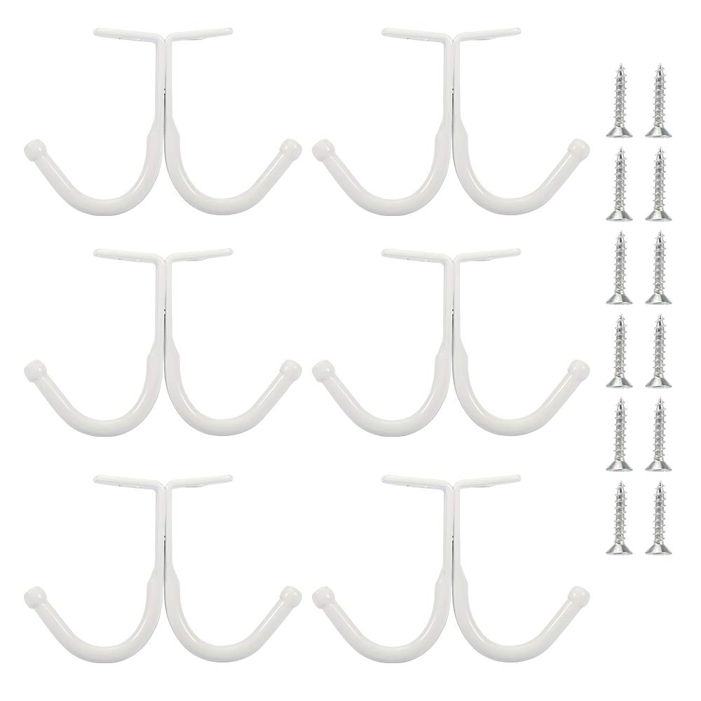 Picowe Set of 6 Double Prong Ceiling Hook Under Shelf Coat Hooks Bathroom Towel Bedroom Robe Hook for Hanging Baseball Cap, Coat, Clothes and Jewelry (White)