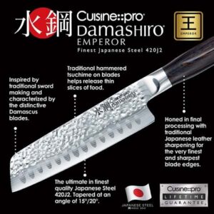 CUISINE::PRO® Damashiro Emperor 6.5 Inch Cleaver Knife - Japanese Cleaver for Precise Cutting - Ergonomic Handle - Hammered Tsuchime-Style Butcher Knife