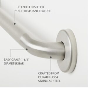 Seachrome 48" Wall Mount Grab Bar, 1 ¼" Diameter, Concealed Flanges, ADA Compliant, Peened with Satin Ends