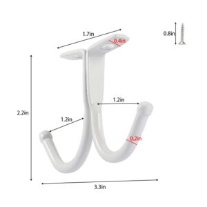 Picowe Set of 6 Double Prong Ceiling Hook Under Shelf Coat Hooks Bathroom Towel Bedroom Robe Hook for Hanging Baseball Cap, Coat, Clothes and Jewelry (White)