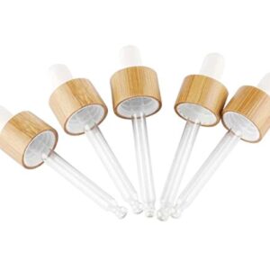 Furnido 5 Pack Glass Eye Droppers for Essential Oils,Glass Dropper Pipette Top with Natural Bamboo Circle for 15ml/0.5Oz Essential Oil Bottles