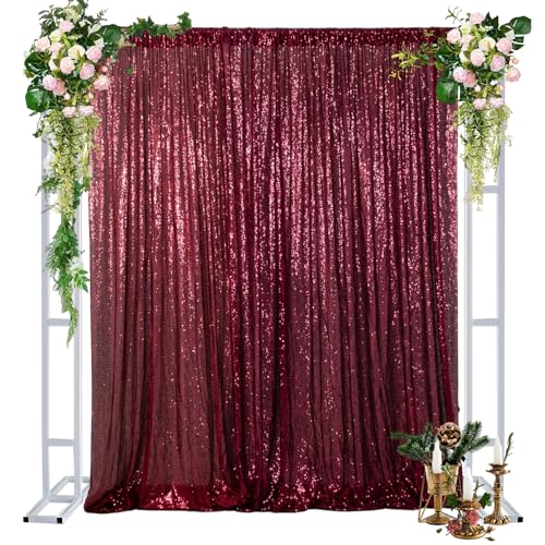 DUOBAO Sequin Backdrop Curtain 4FTx8FT Burgundy Sequins Photo Background Bridal Decoration Fabric Backdrops Glitter Wedding Party Backgrounds Drapes (4FTX8FT, Burgundy)